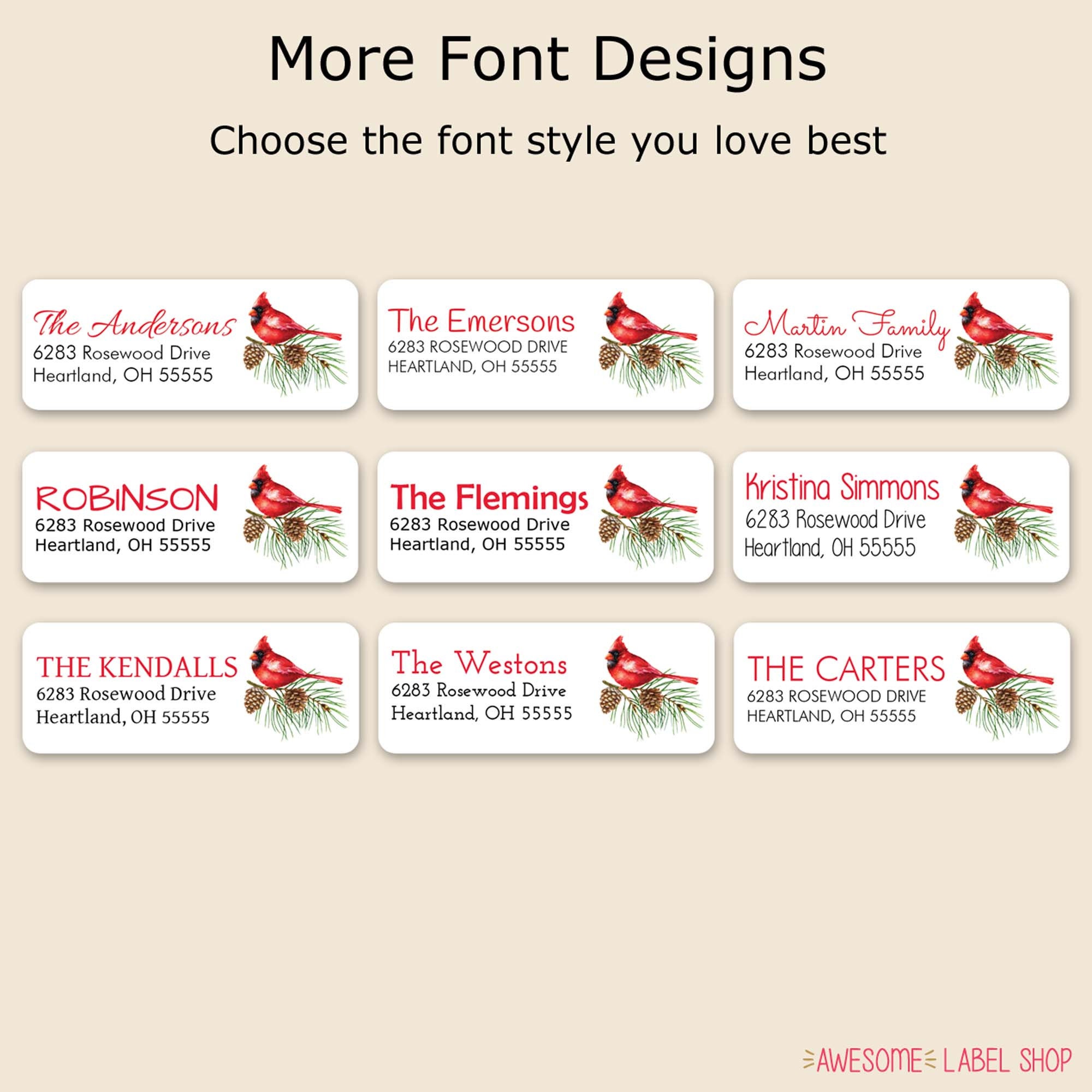 Cardinal Address Labels, Bird Address Labels, Christmas Return Address ...