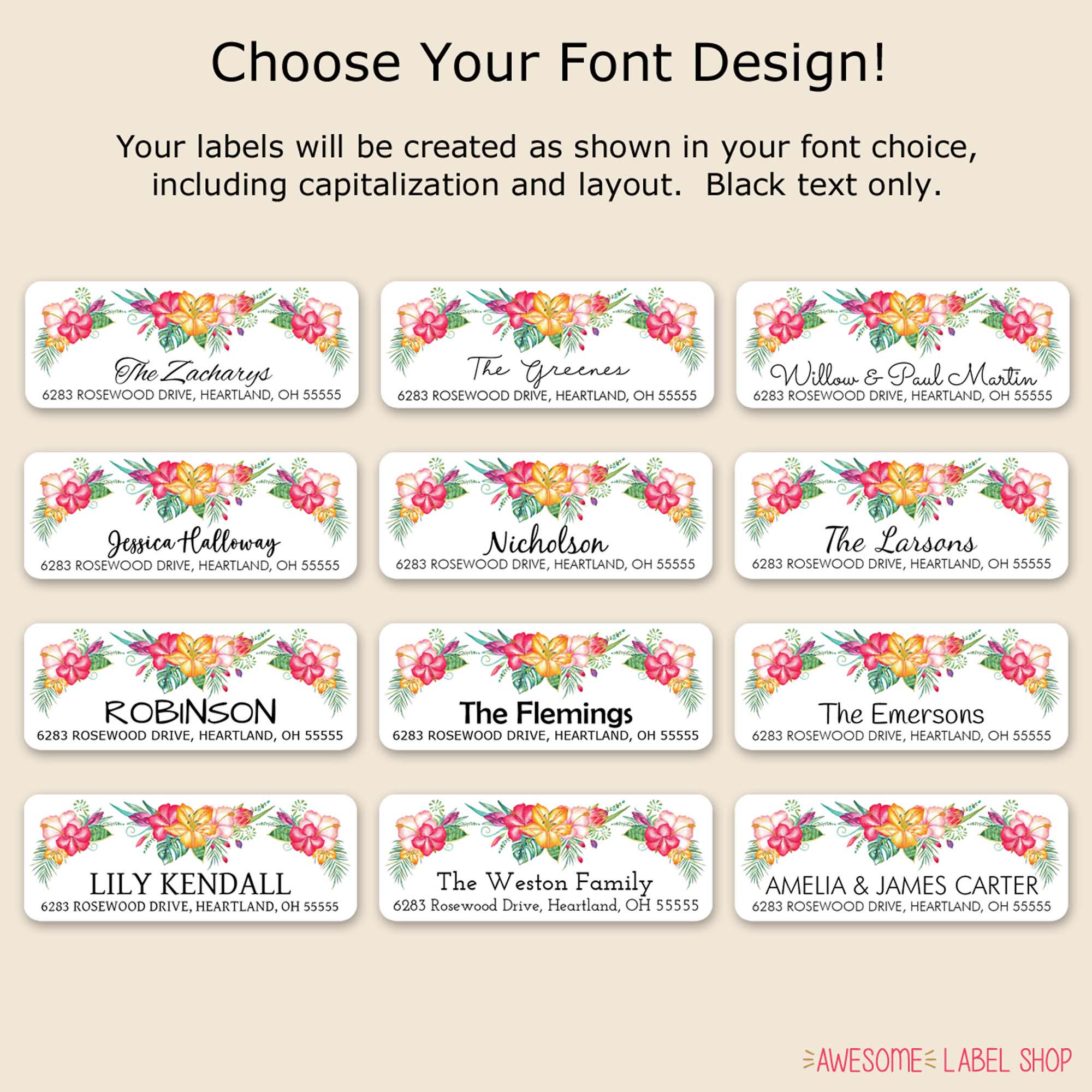 Tropical Flower Address Labels, Hawaiian Address Labels, Hibiscus ...