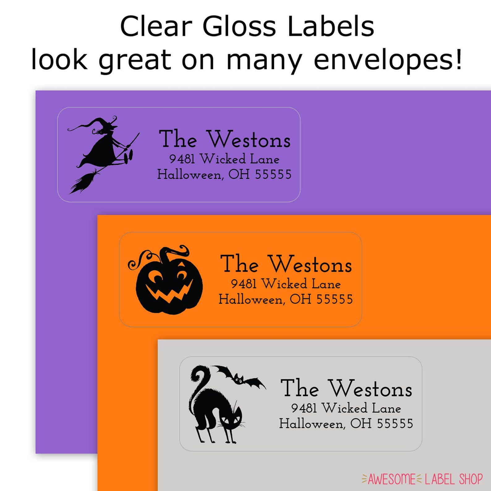 Halloween Address Return Labels, Clear Address Labels Stickers, Witch ...
