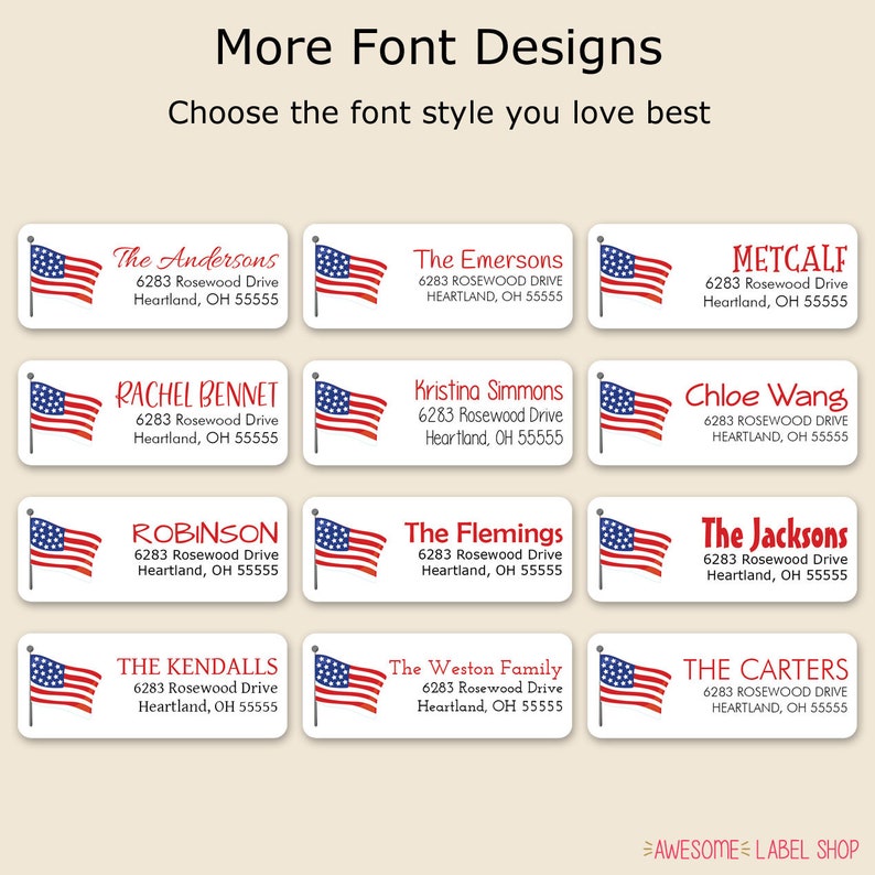 Patriotic Address Labels, American Flag Address Stickers, Personalized ...