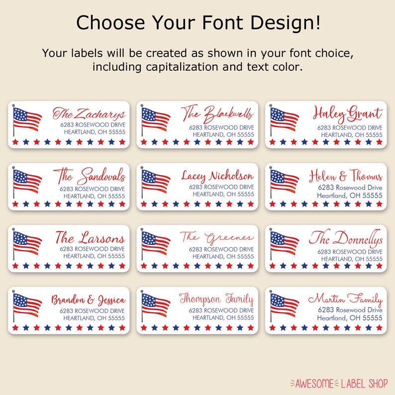 American Flag Address Labels, Patriotic Address Labels, 4th of July ...