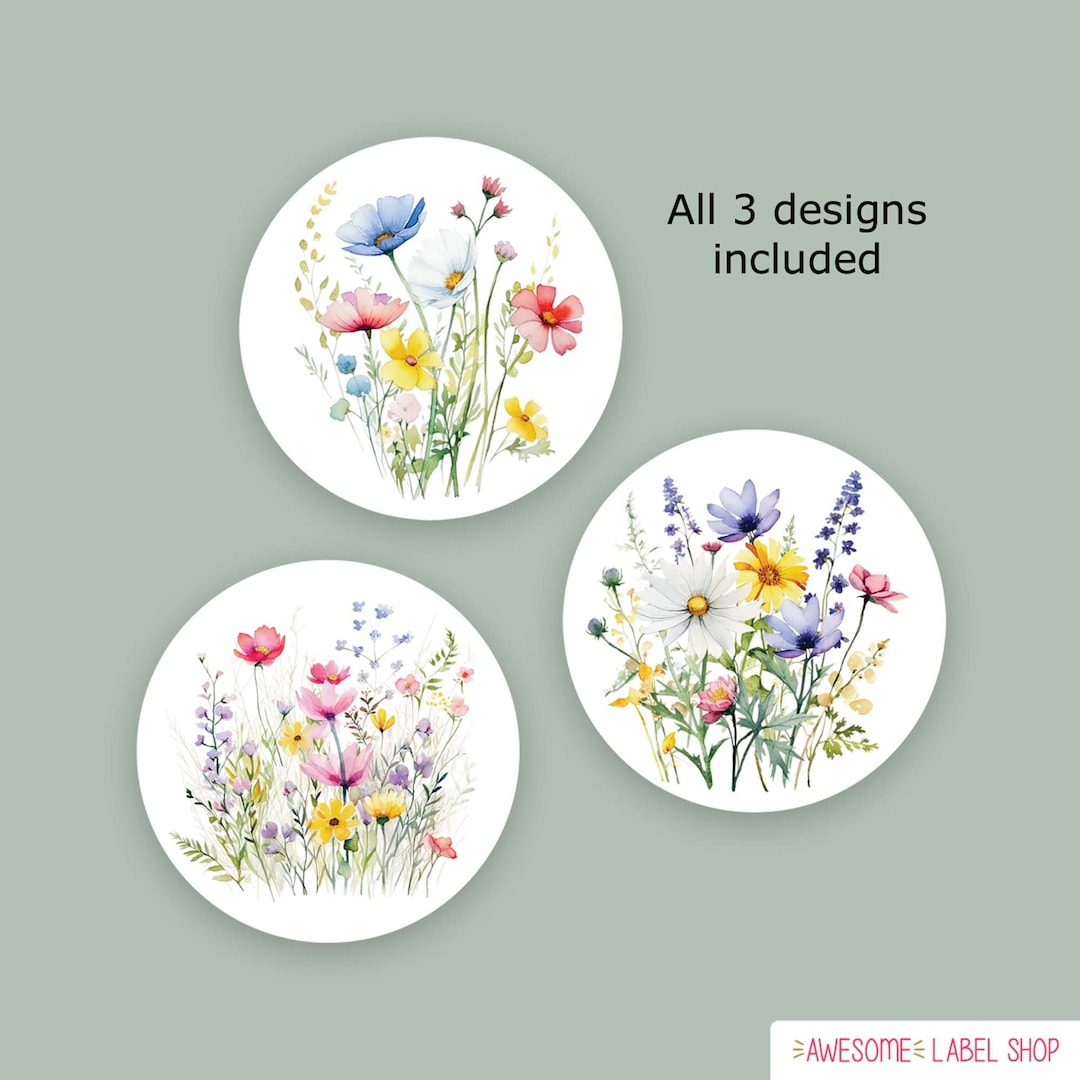 Wildflower Stickers, Floral Envelope Seals, Circle Sticker Sheet ...