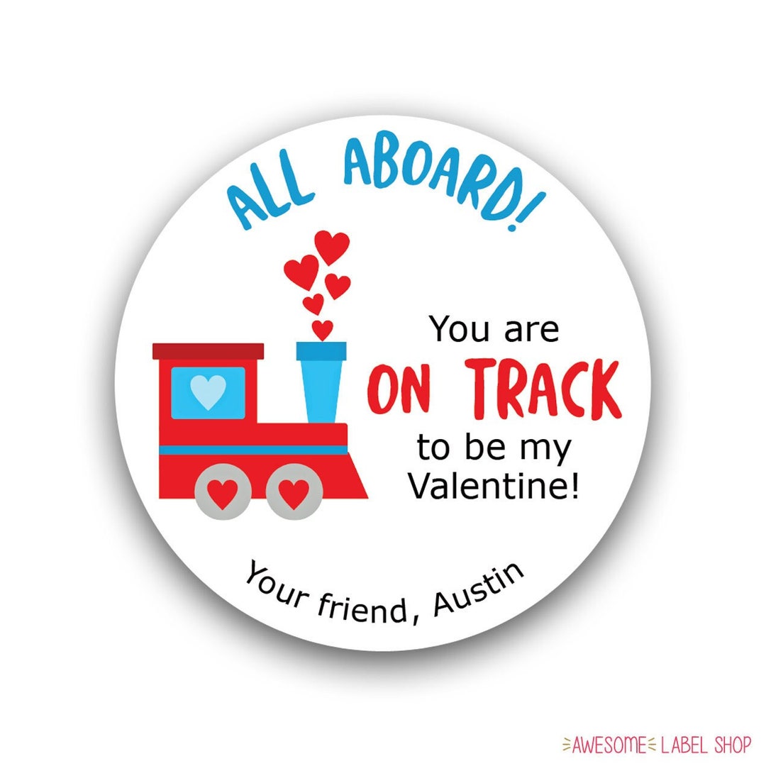Train Valentine Stickers for Kids, All Aboard Valentine Stickers, Train ...