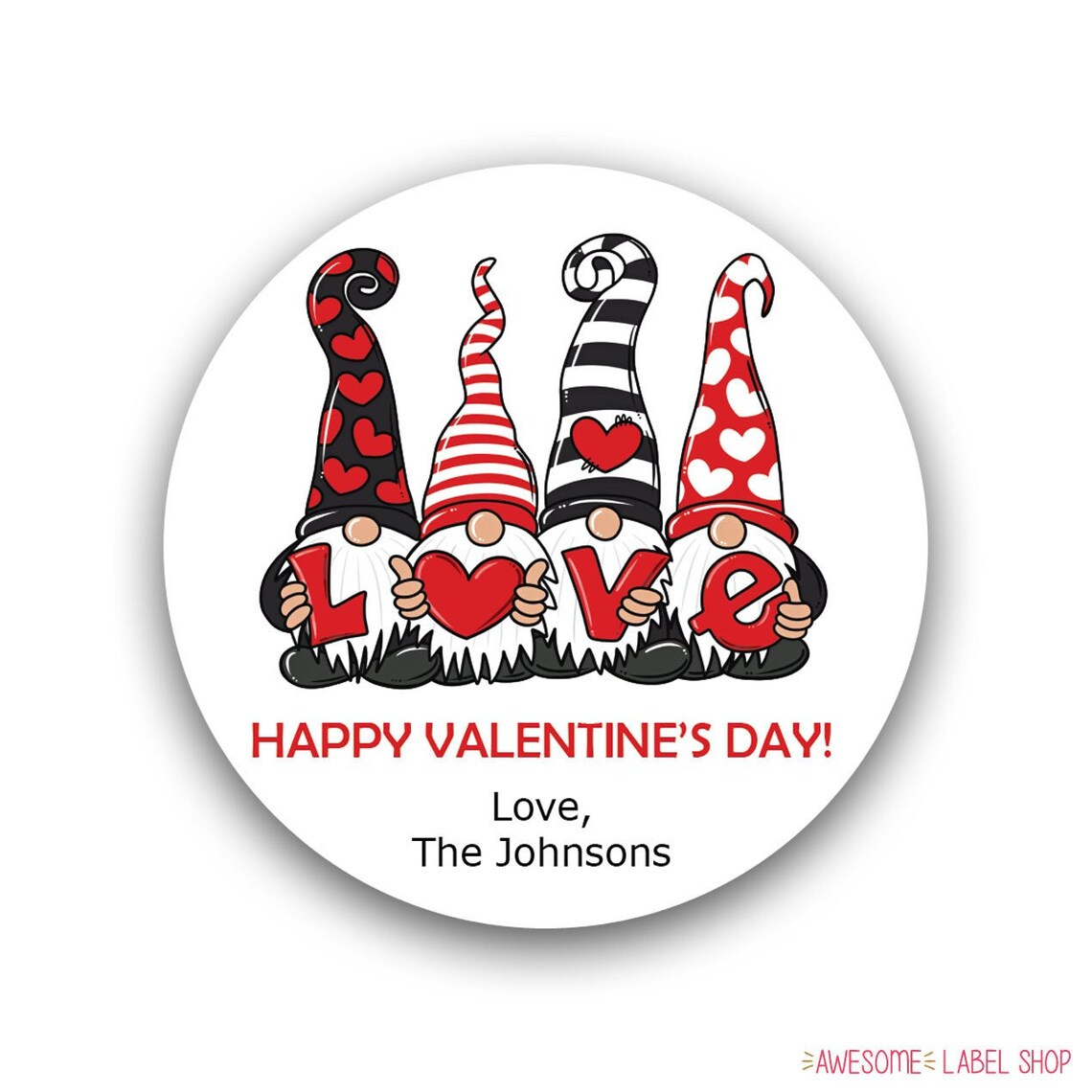 Valentine's Day Stickers, Gnome Labels Personalized, Valentine Gnome ...