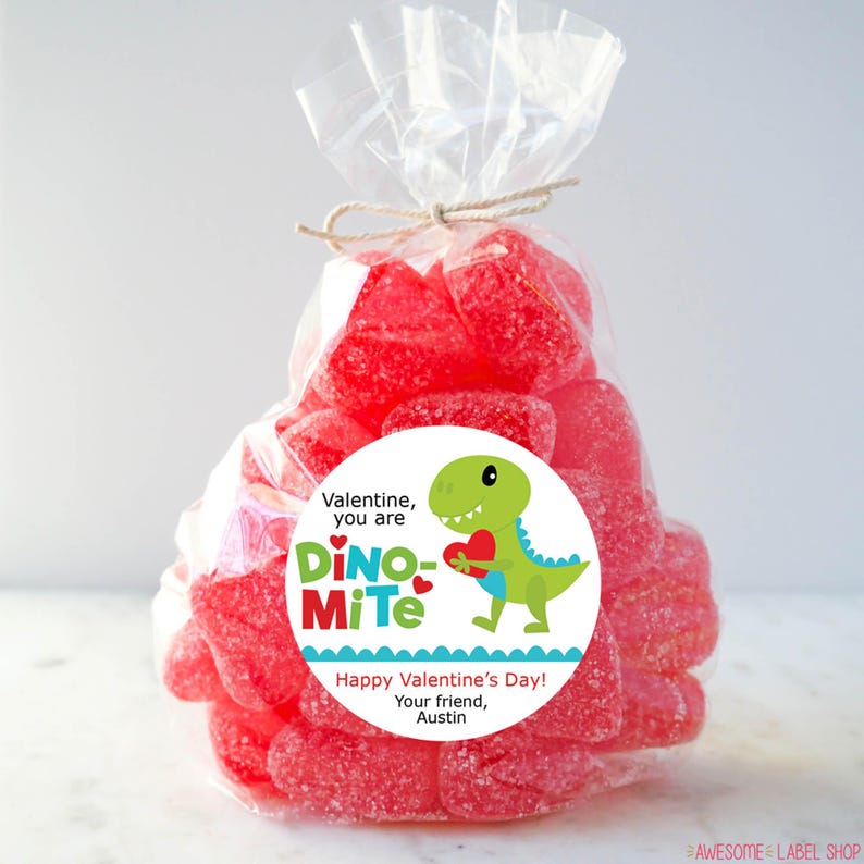 Dinosaur Valentine Stickers for Kids, Dinomite Valentine Bag Labels ...