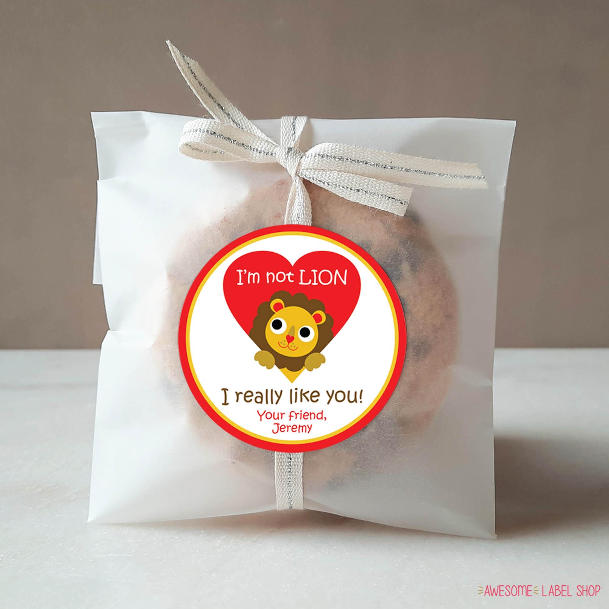 Kids Valentine Sticker Labels, Lion Valentine Sticker Tags Personalized ...