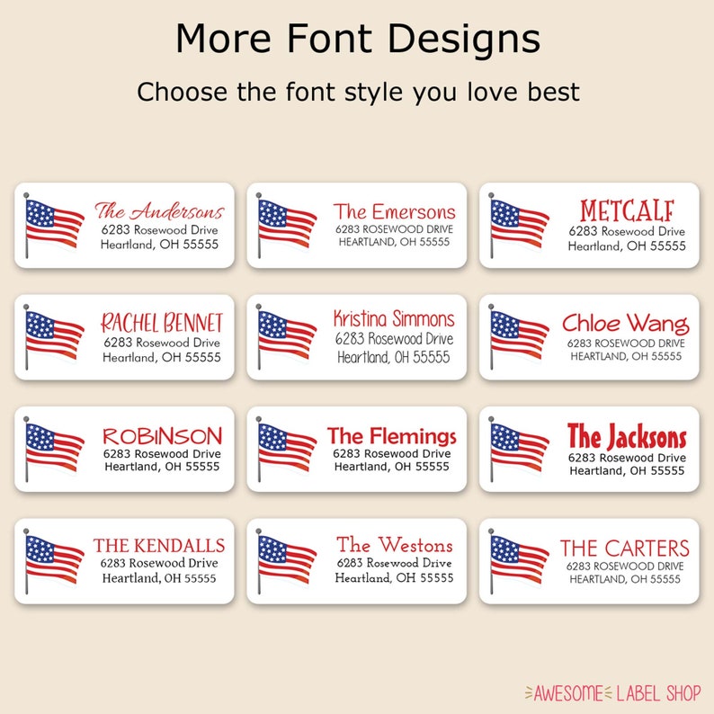 Patriotic Address Labels, American Flag Address Stickers, Personalized ...