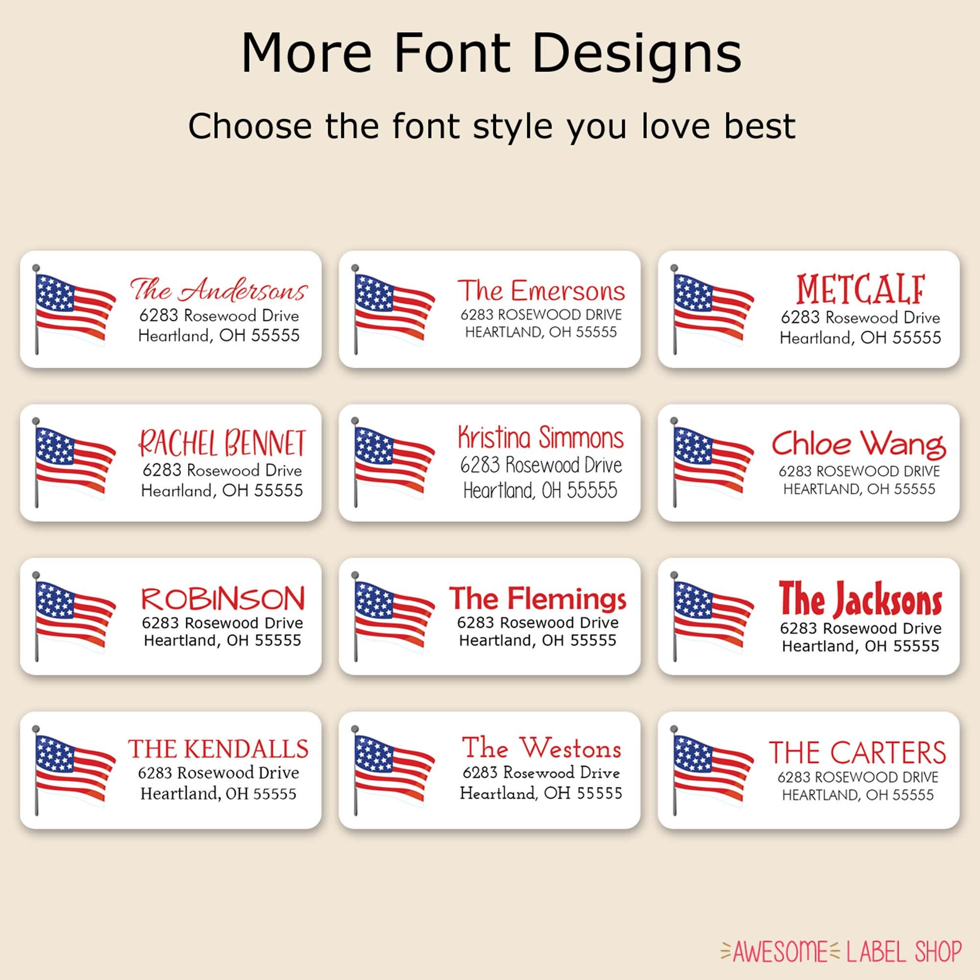 Patriotic Address Labels, American Flag Address Stickers, Personalized ...