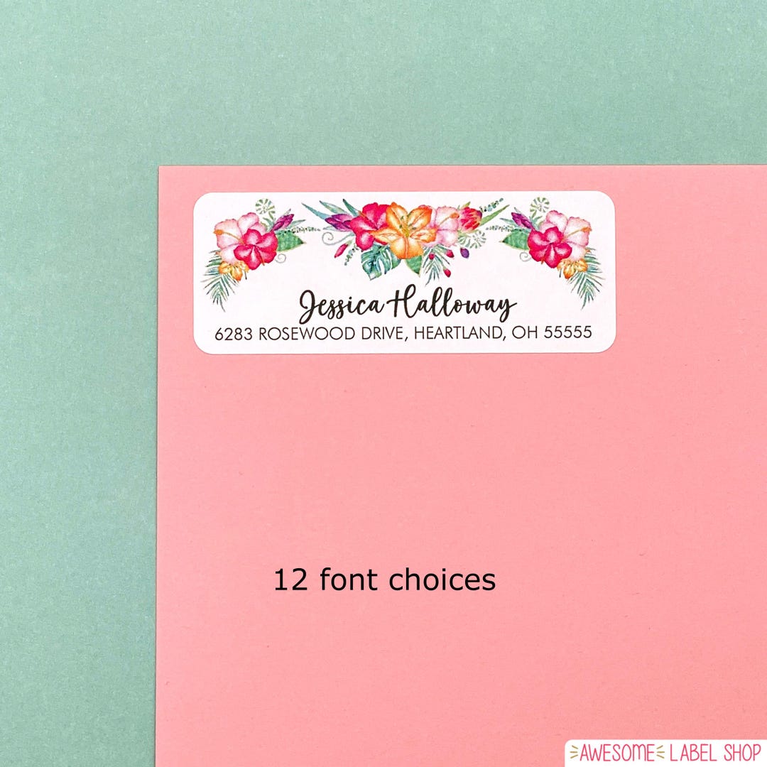 Tropical Flower Address Labels, Hawaiian Address Labels, Hibiscus ...