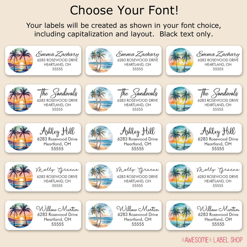 Tropical Address Labels, Palm Tree Address Labels, Tropical Sunset ...