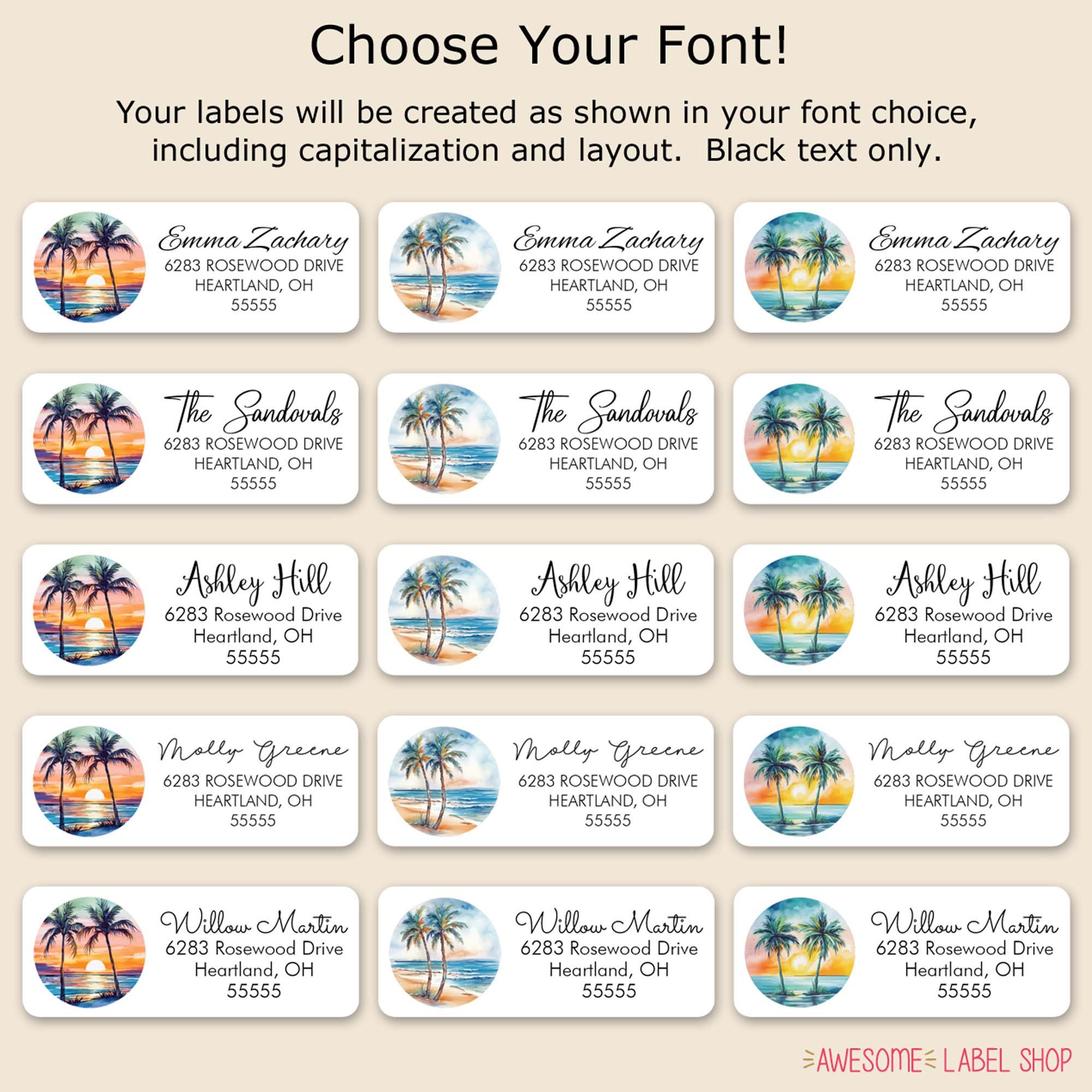 Tropical Address Labels, Palm Tree Address Labels, Tropical Sunset ...