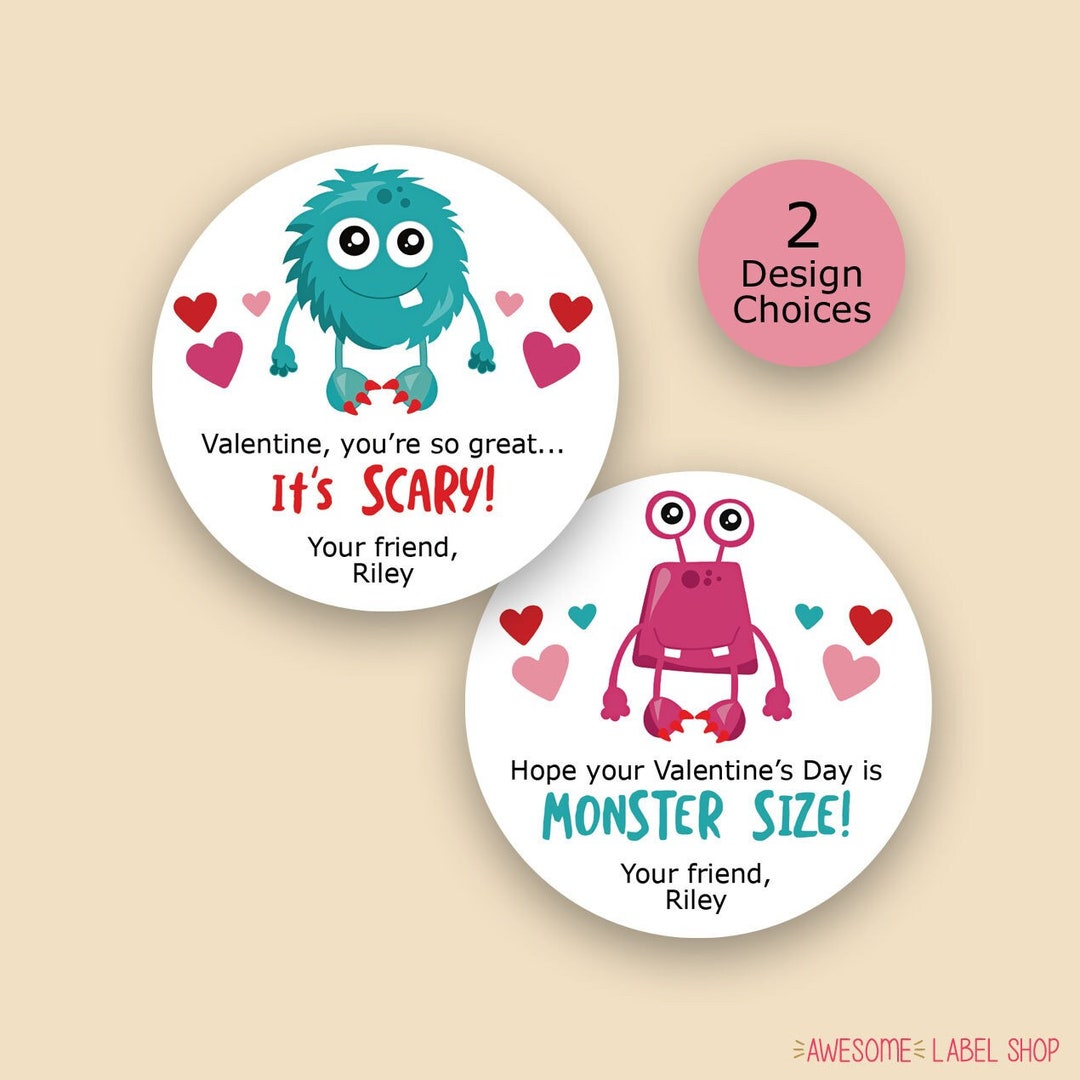 Monster Valentine Tag Sticker, Monster Valentine's Day Labels ...