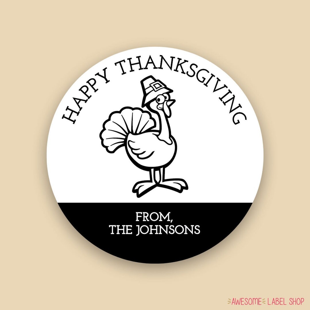 Happy Thanksgiving Stickers, Cute Turkey Fall Thanksgiving Labels ...