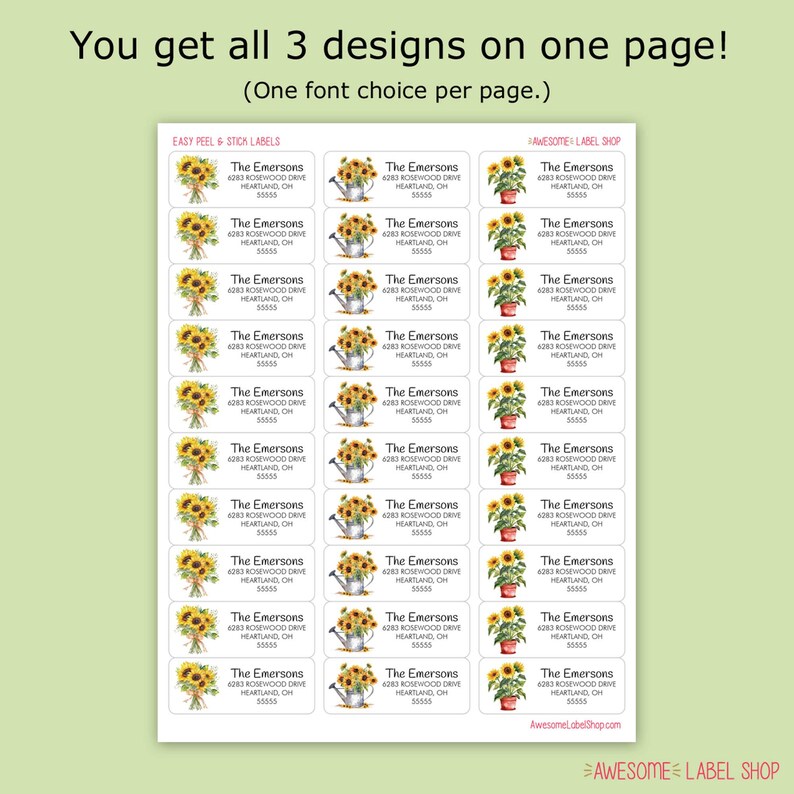 Sunflower Address Labels, Floral Return Address Labels, Sunflower ...