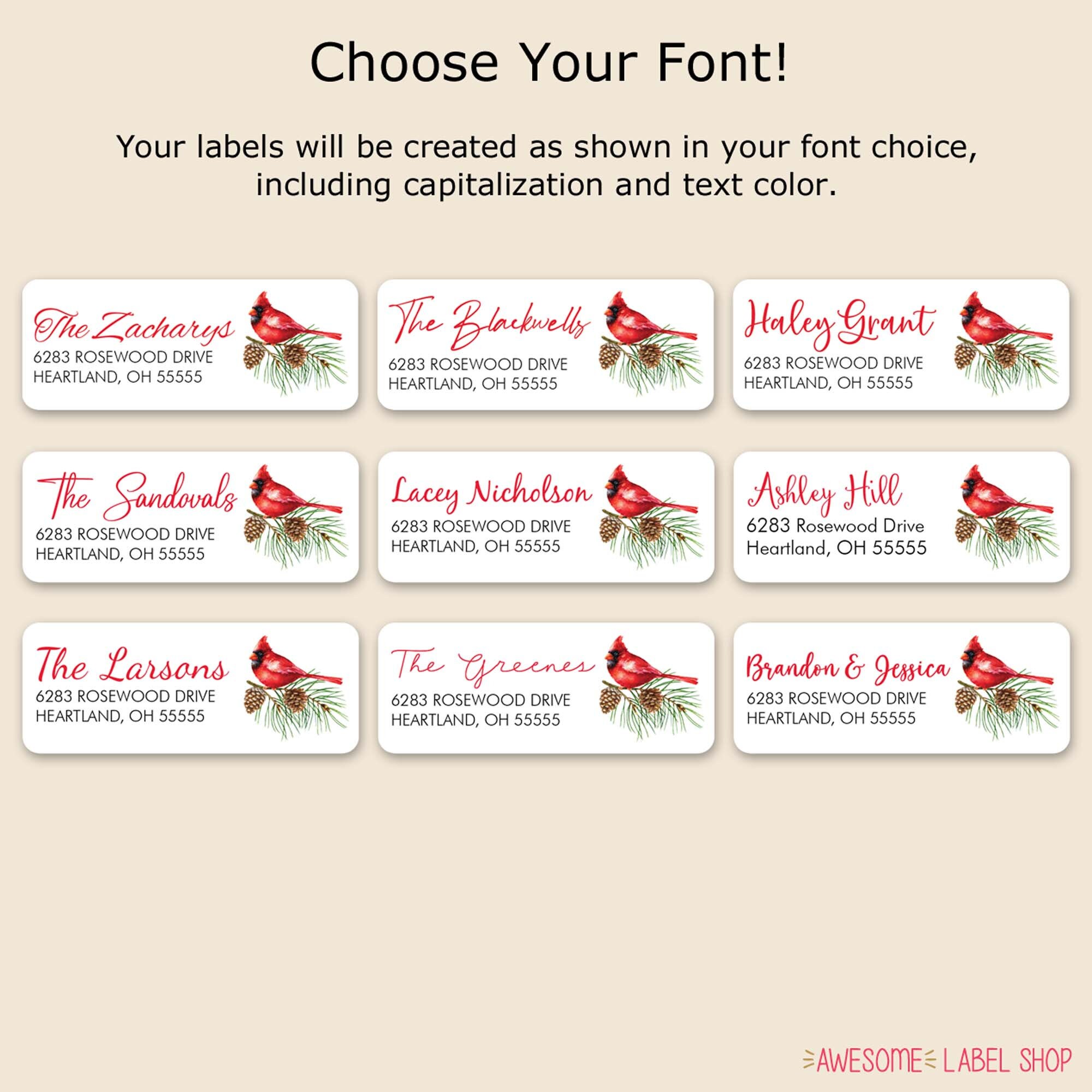 Cardinal Address Labels, Bird Address Labels, Christmas Return Address ...
