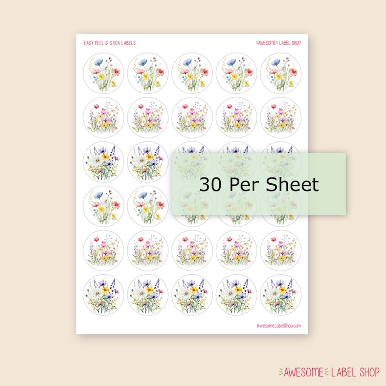 Wildflower Stickers, Floral Envelope Seals, Circle Sticker Sheet ...