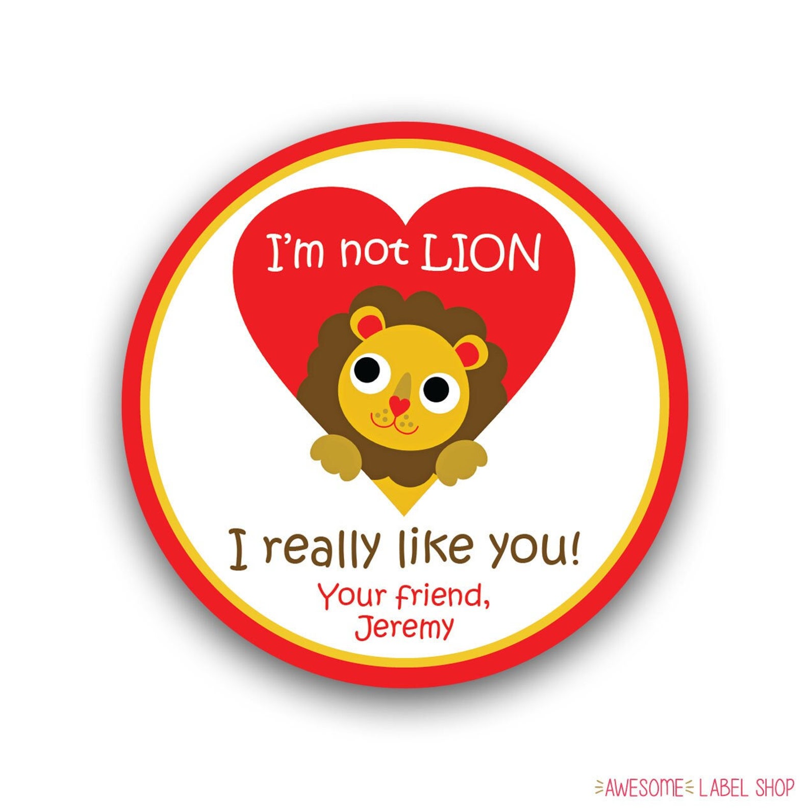 Kids Valentine Sticker Labels, Lion Valentine Sticker Tags Personalized ...