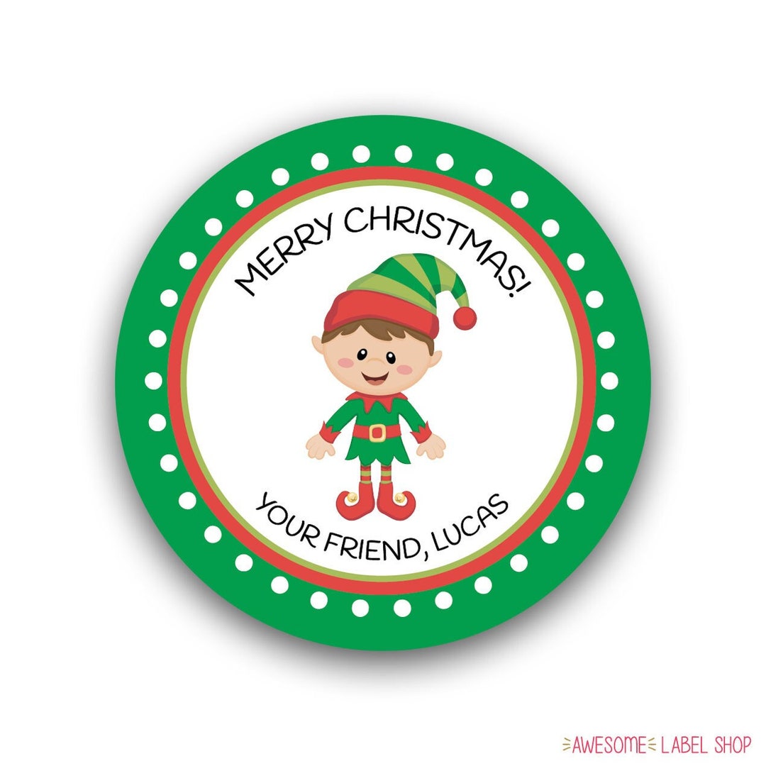 Christmas Elf Sticker, Kids Christmas Treat Bag Stickers, Merry ...
