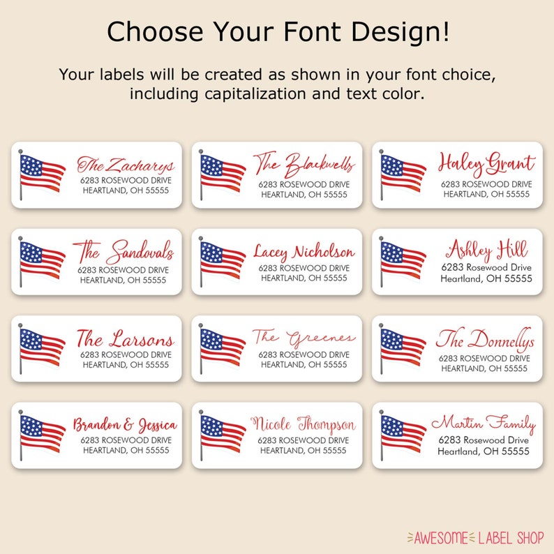 Patriotic Address Labels, American Flag Address Stickers, Personalized ...