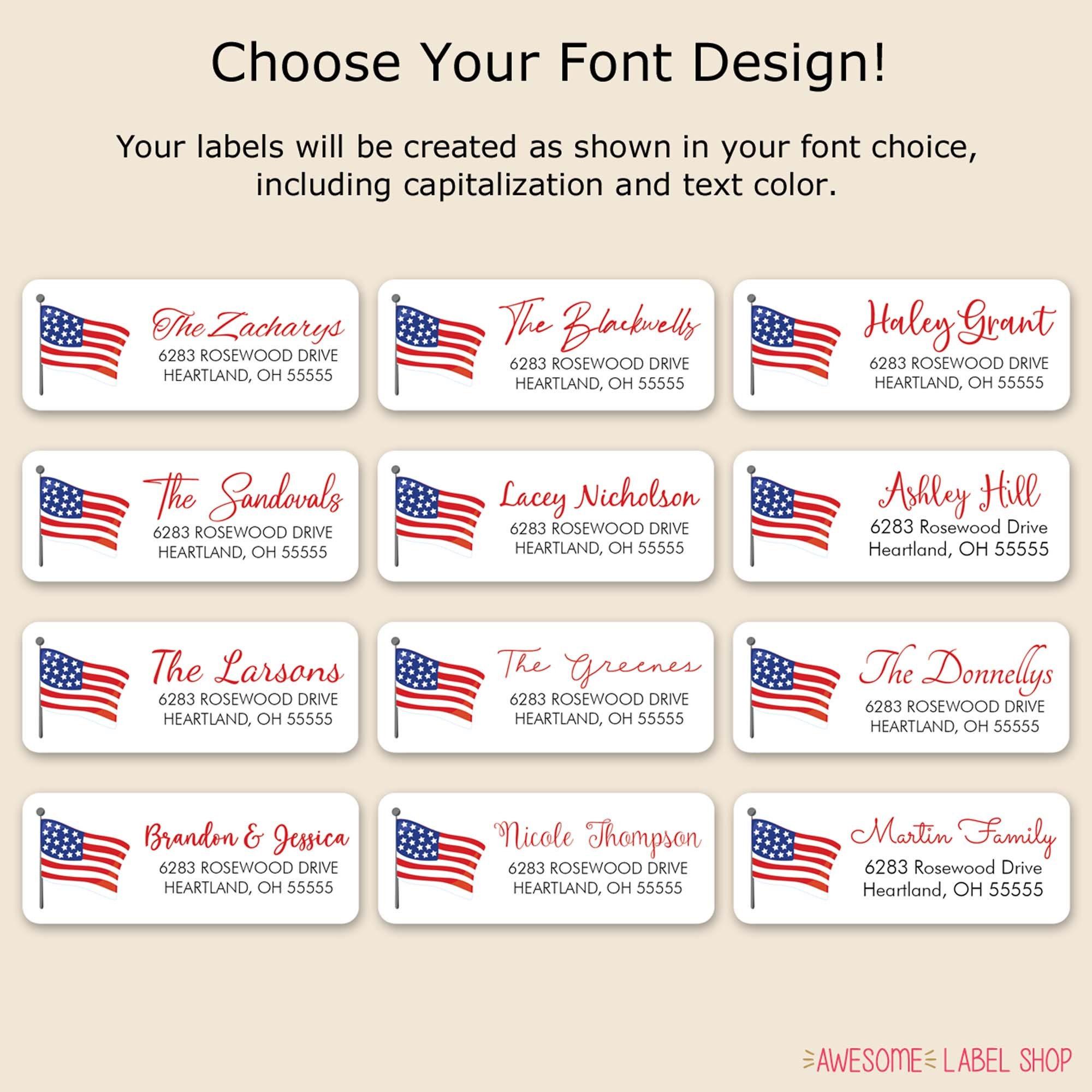 Patriotic Address Labels, American Flag Address Stickers, Personalized ...