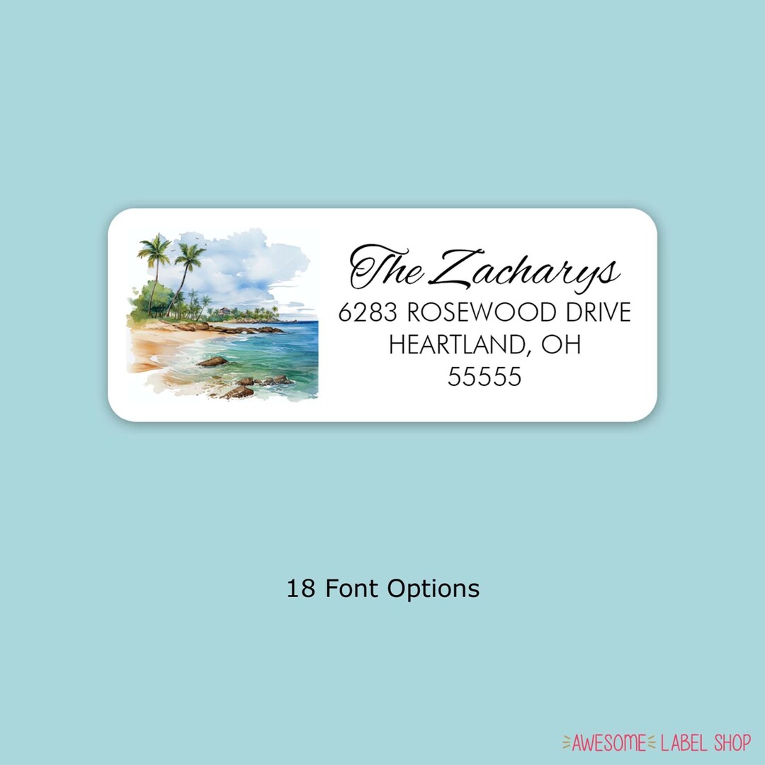 Coastal Address Labels, Sandy Beach, Tropical Return Address Labels ...