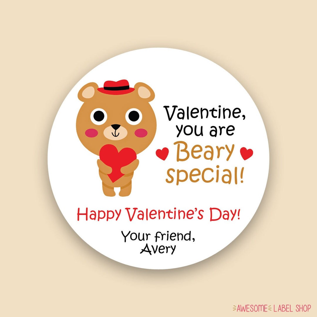 Bear Valentine Sticker for Kids, Beary Special Valentine Tag Sticker ...