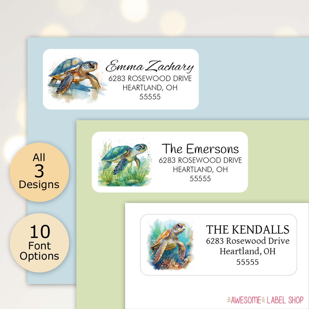 Sea Turtle Return Address Labels, Ocean Animal Address Labels Printed ...