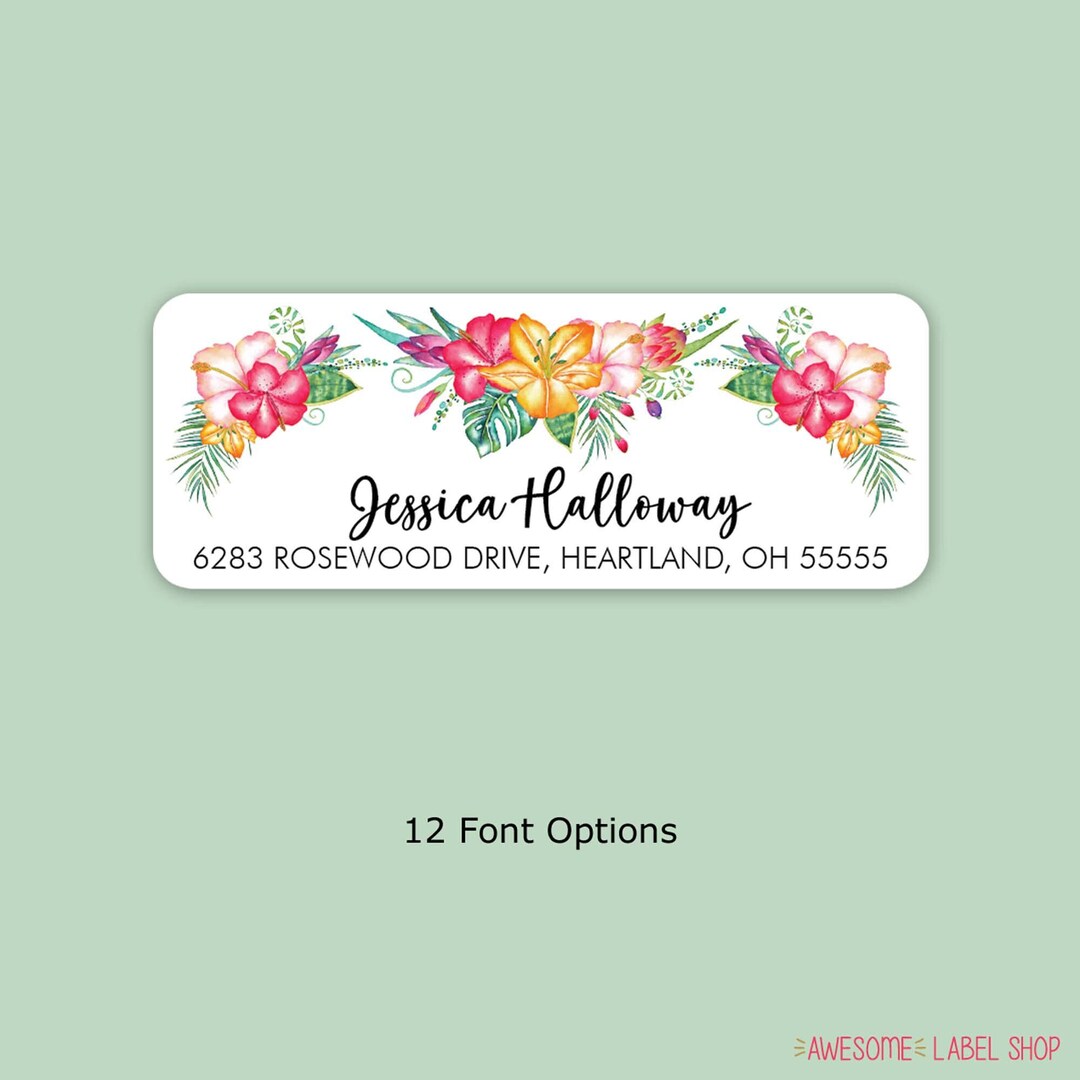 Tropical Flower Address Labels, Hawaiian Address Labels, Hibiscus ...