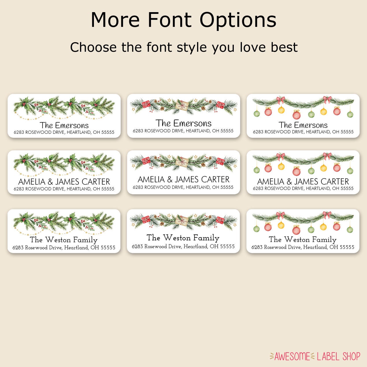 Elegant Christmas Return Address Label Bundle, Christmas Watercolor ...