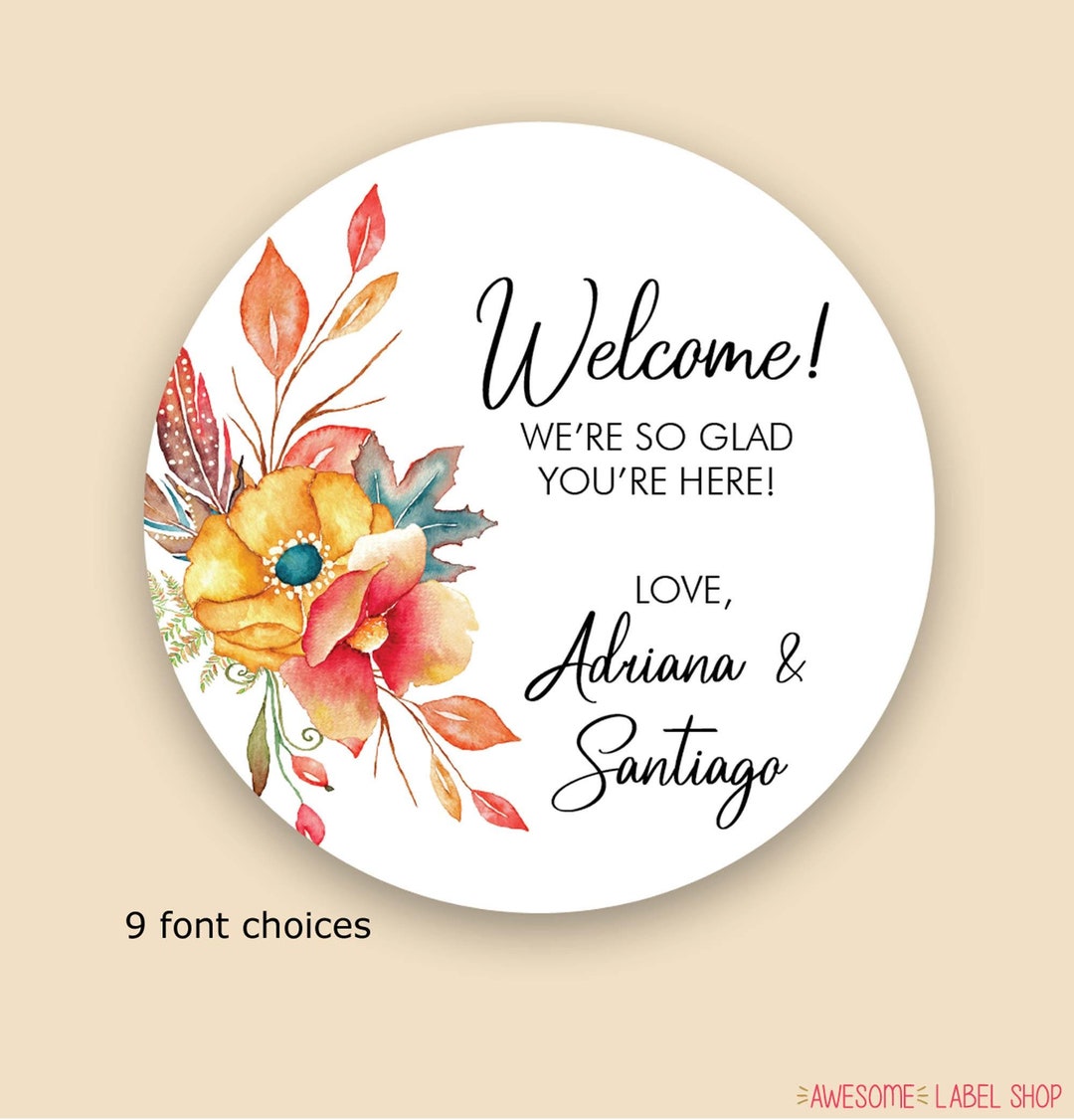 Welcome Sticker for Wedding, Fall Wedding Welcome Label, Autumn Welcome ...