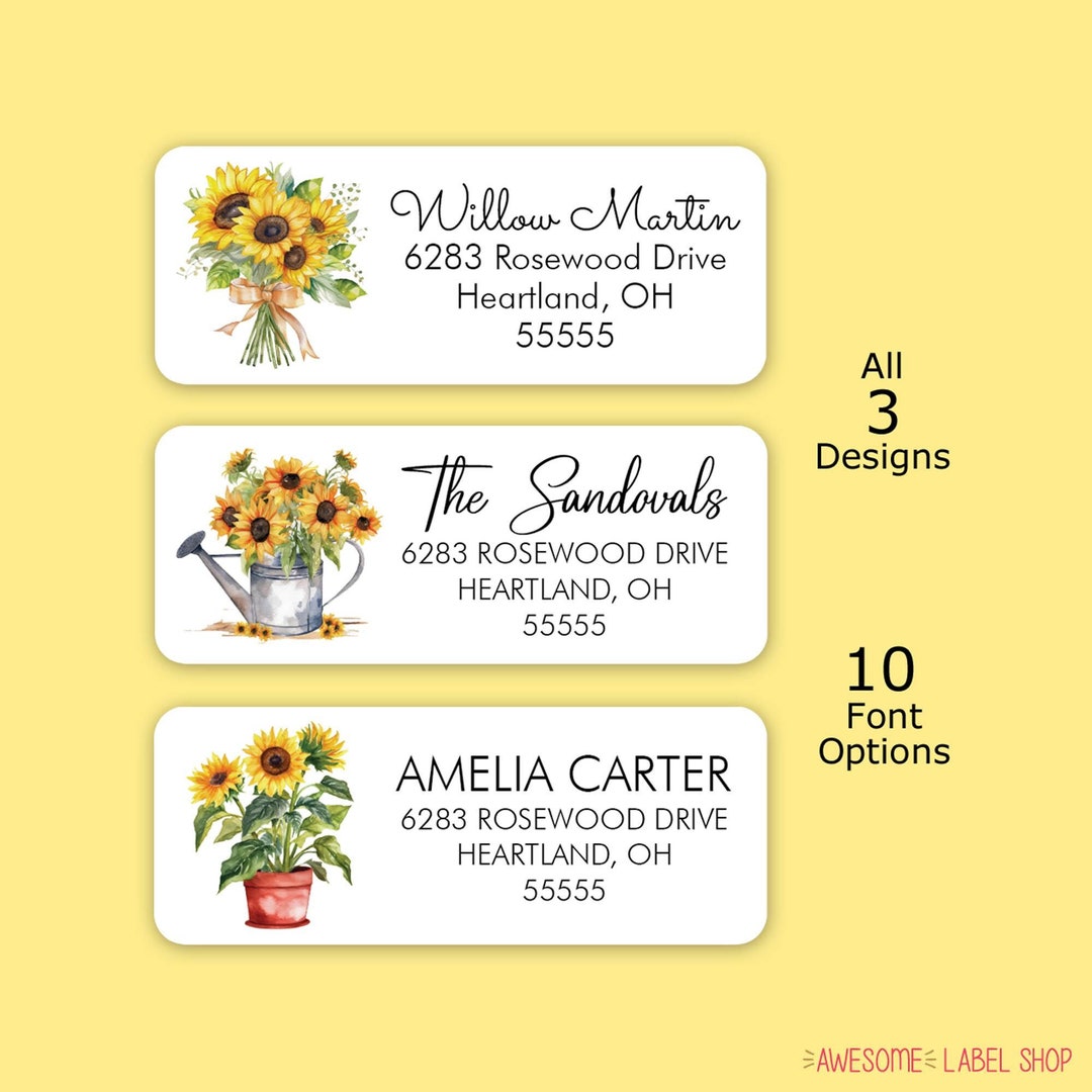 Sunflower Address Labels, Floral Return Address Labels, Sunflower ...