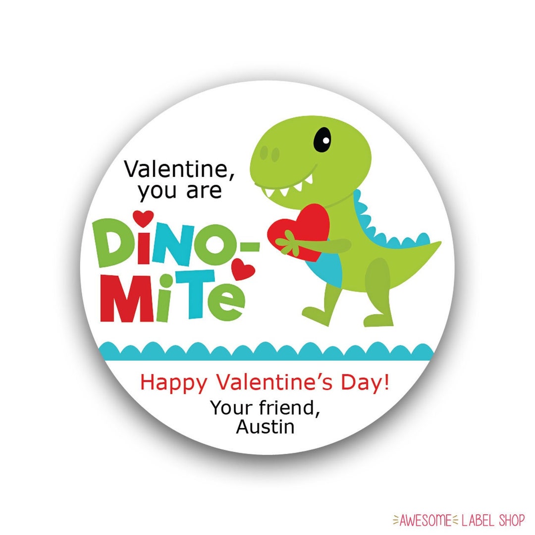 Dinosaur Valentine Stickers for Kids, Dinomite Valentine Bag Labels ...