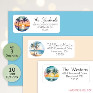 Tropical Address Labels, Palm Tree Address Labels, Tropical Sunset ...