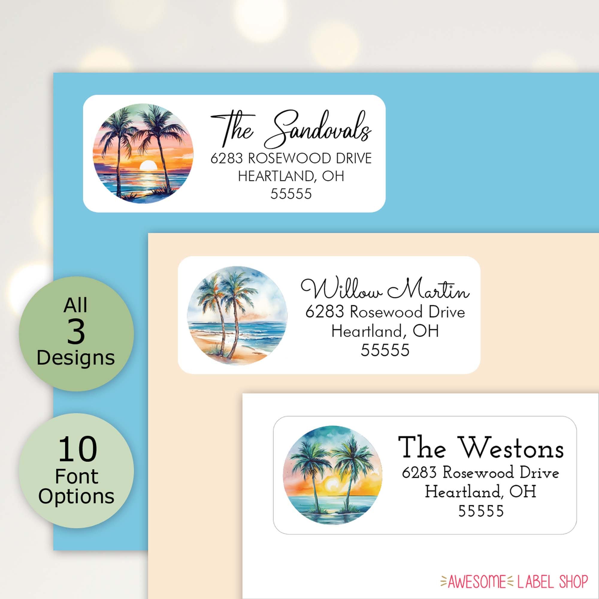 Tropical Address Labels, Palm Tree Address Labels, Tropical Sunset ...