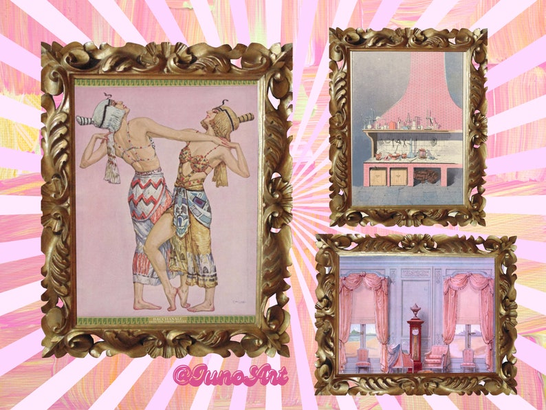 Set of 12 Pink Antique Art Prints, Digital Download, Printable Wall Art ...