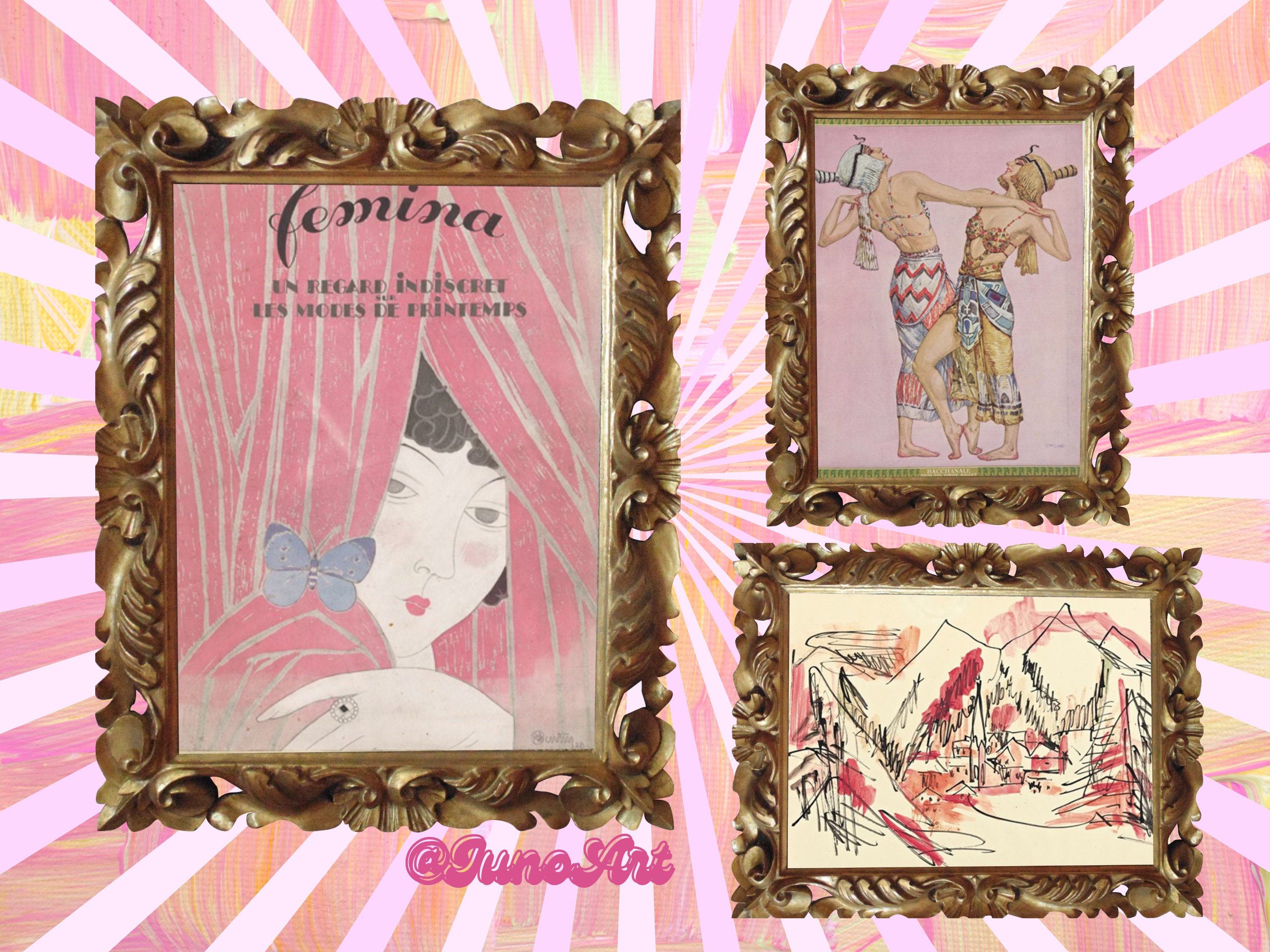Set of 12 Pink Antique Art Prints, Digital Download, Printable Wall Art ...