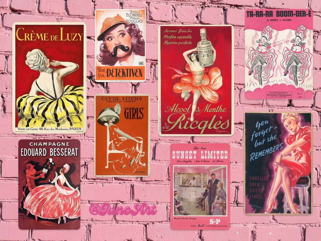 Set of 8 Pink Antique Art Prints, Digital Download, Printable Wall Art ...