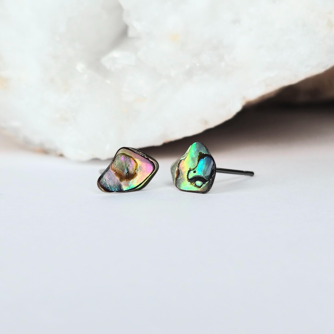 Iridescent Abalone Shell Stud Earrings | Handmade Hypoallergenic ...