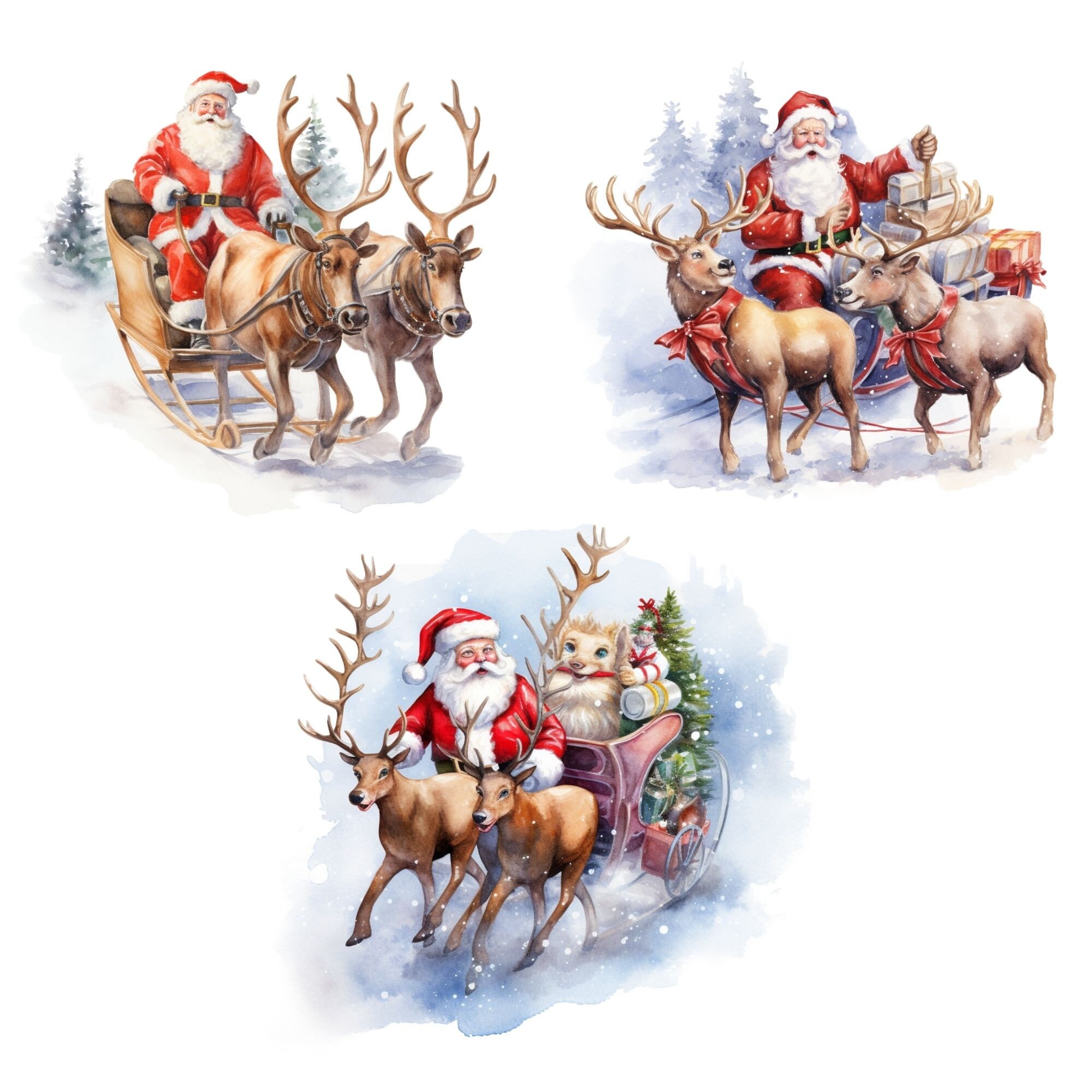 Watercolor Santa Claus Clipart Bundle, 37 PNG Graphics, Creative ...