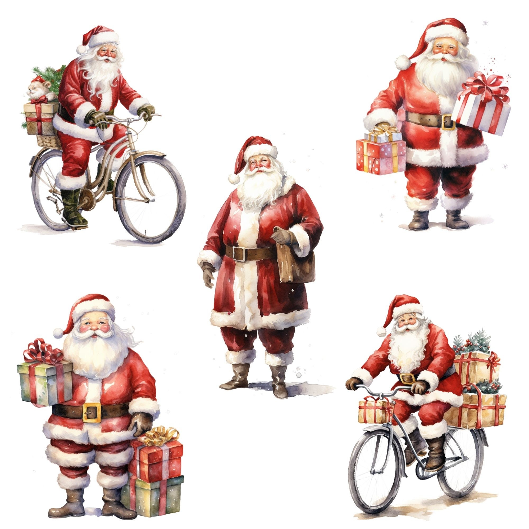 Watercolor Santa Claus Clipart Bundle, 37 PNG Graphics, Creative ...