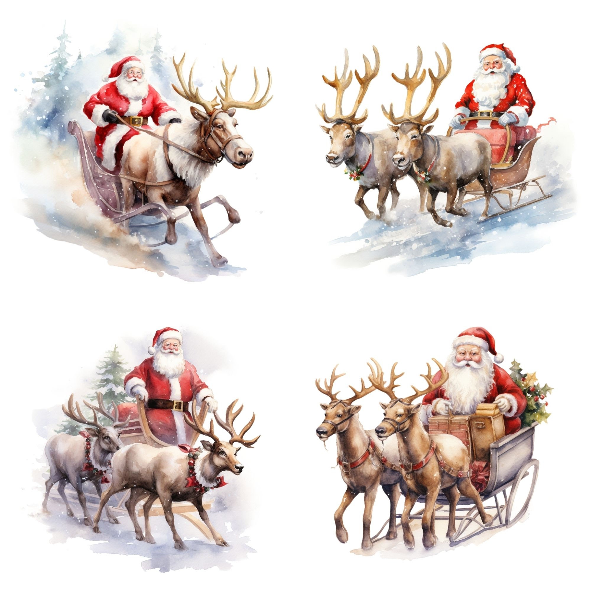 Watercolor Santa Claus Clipart Bundle, 37 PNG Graphics, Creative ...