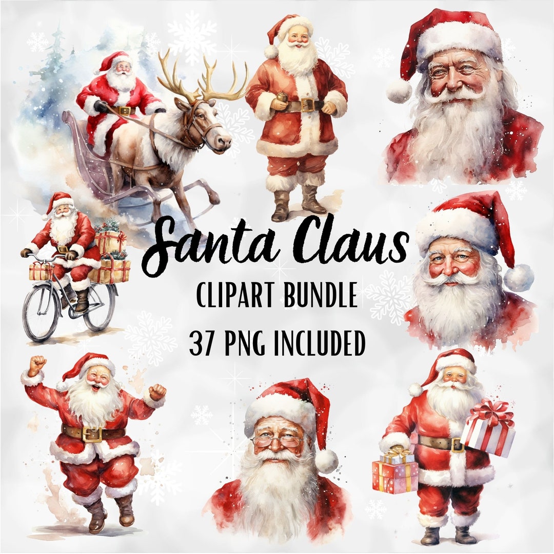 Watercolor Santa Claus Clipart Bundle, 37 PNG Graphics, Creative ...