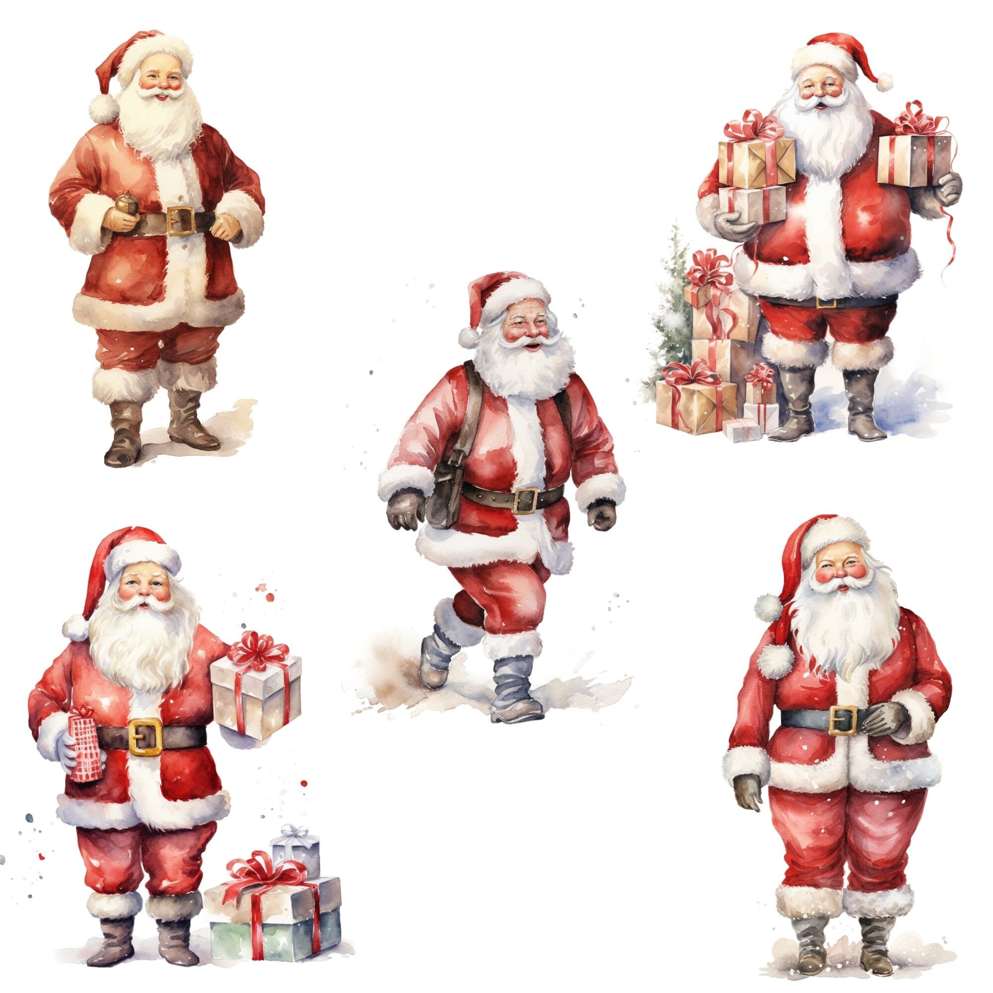 Watercolor Santa Claus Clipart Bundle, 37 PNG Graphics, Creative ...