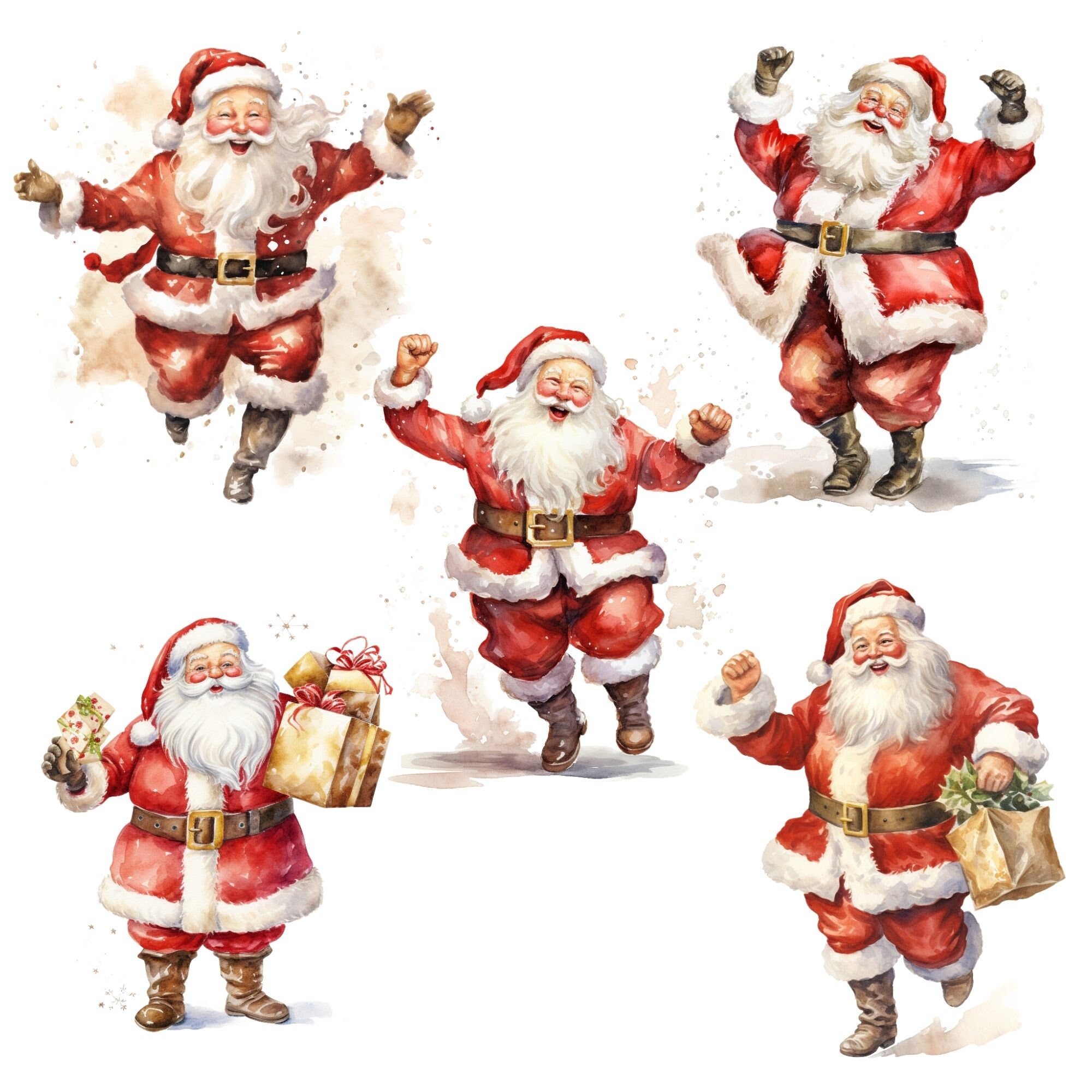 Watercolor Santa Claus Clipart Bundle, 37 PNG Graphics, Creative ...