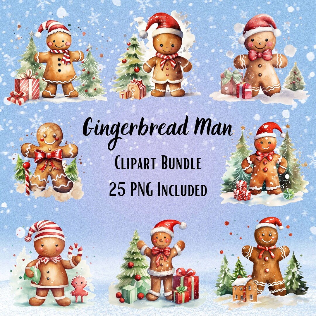 Christmas Gingerbread Man Clipart Bundle, 25 PNG Graphics, Creative ...
