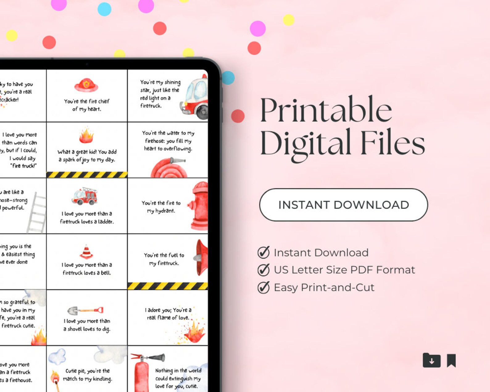 Printable Firetruck Firefighter Love Notes for Toddlers & Kids Easy ...