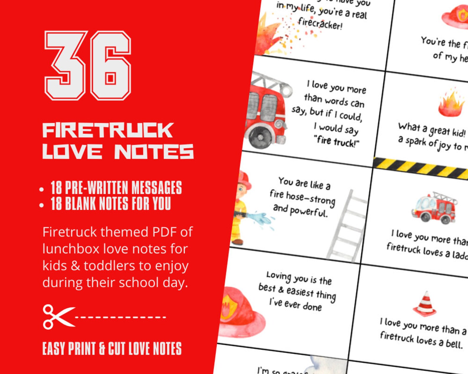 Printable Firetruck Firefighter Love Notes for Toddlers & Kids - Easy ...
