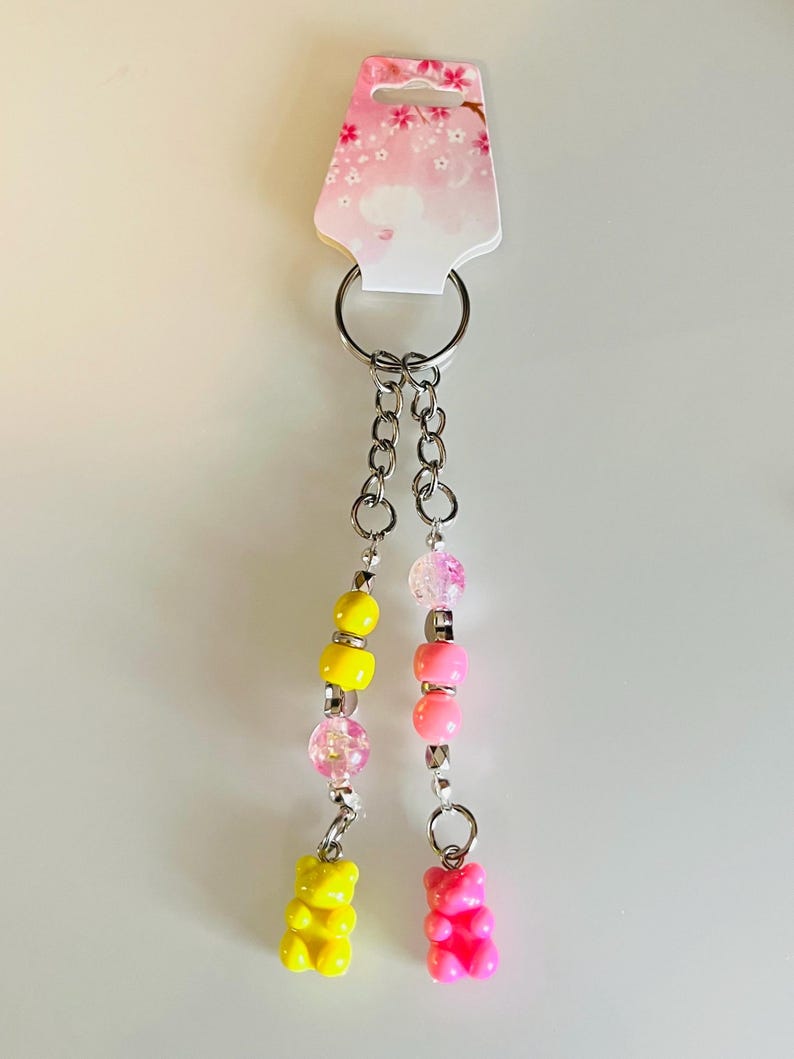 Double Gummy Bear Keychain - Yellow and Pink Gummy Bear Keyring - Etsy