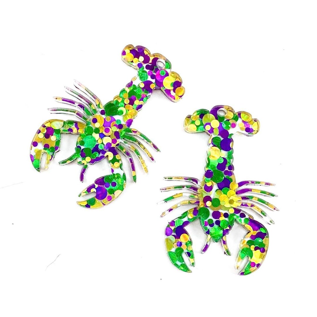 Mardi Gras Confetti Glitter Crawfish Acrylic Earring Blanks - DIY ...