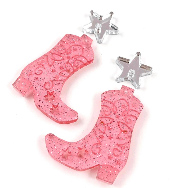 Pink Glitter Star Cowboy Boot Acrylic Earring Blanks - DIY Disco ...